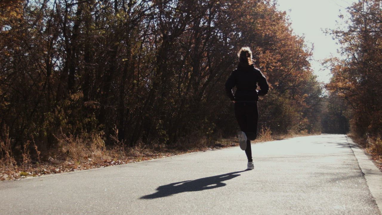 A woman running on a path in autumn - Free Stock Video
