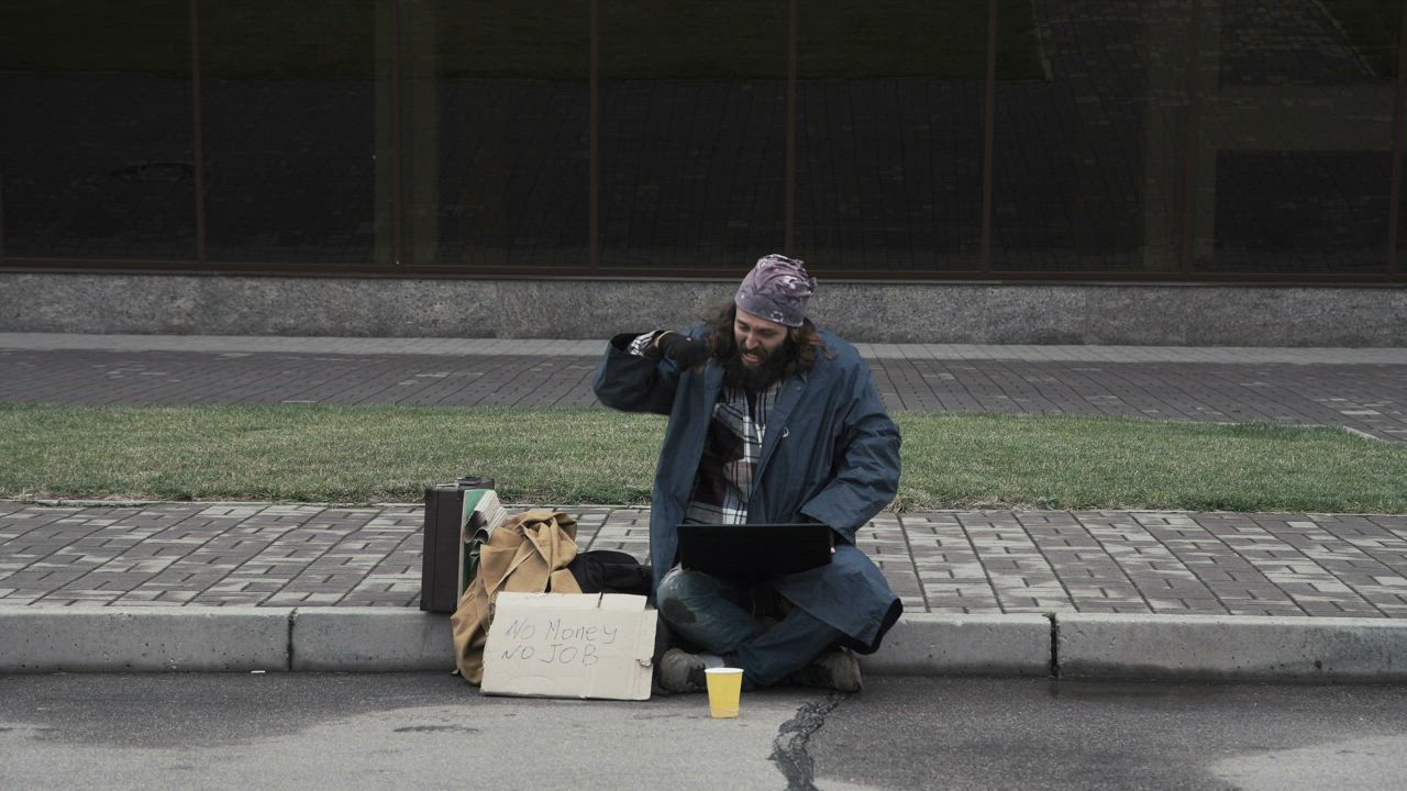 Excited homeless man starts to dance - Free Stock Video