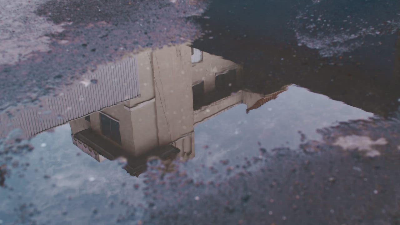 House reflected in a puddle - Free Stock Video