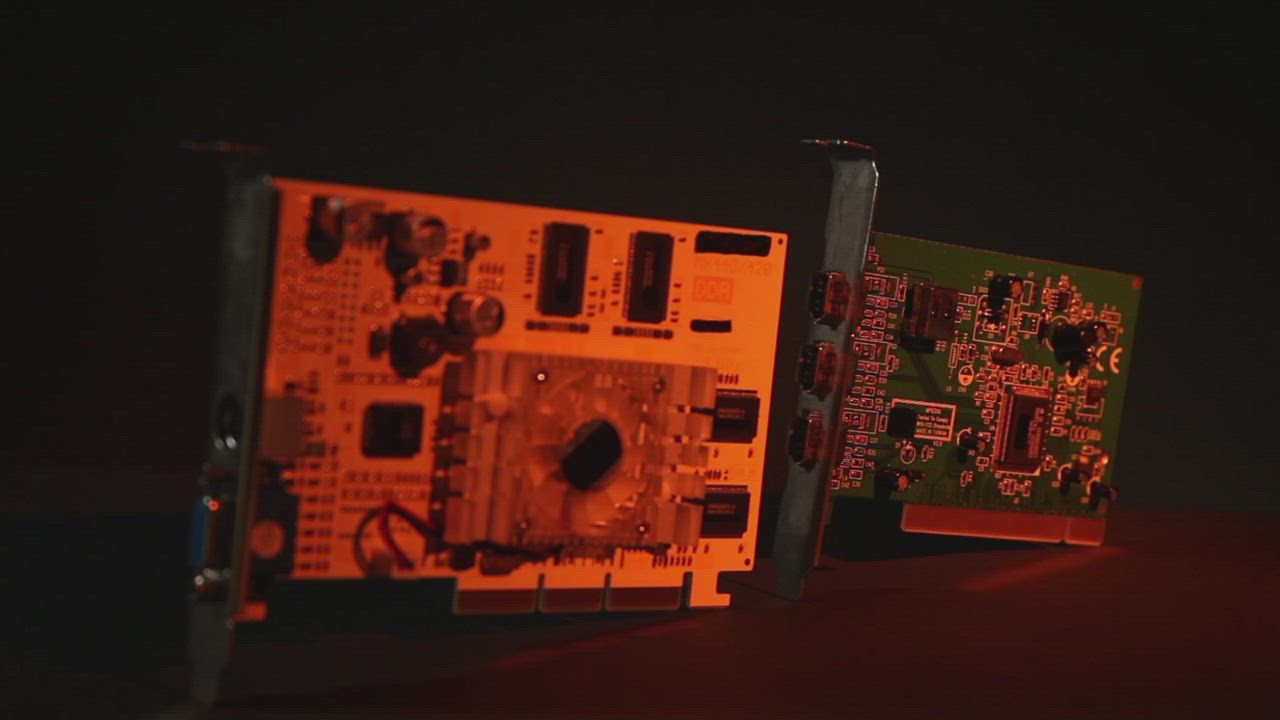 Computer cards in a dark room - Free Stock Video