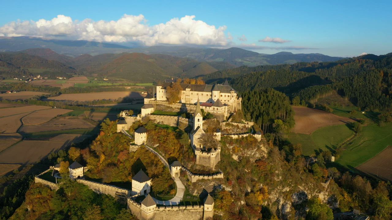 Medieval castle in the top of the mountain - Free Stock Video