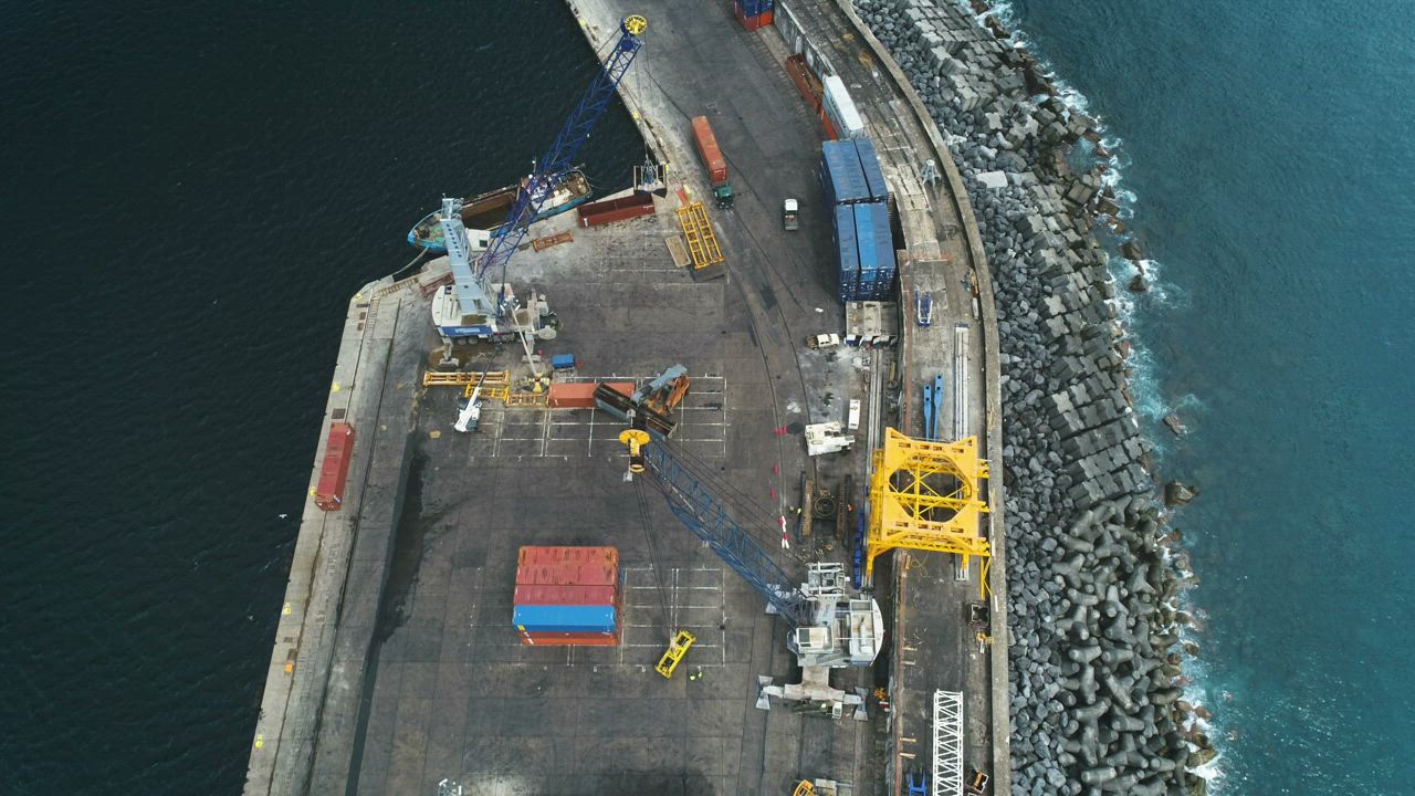 Aerial view of a cargo port - Free Stock Video
