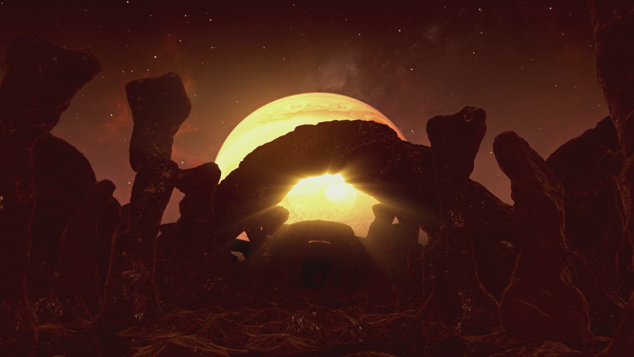 Flying over an alien planet with rock formations - Free Stock Video