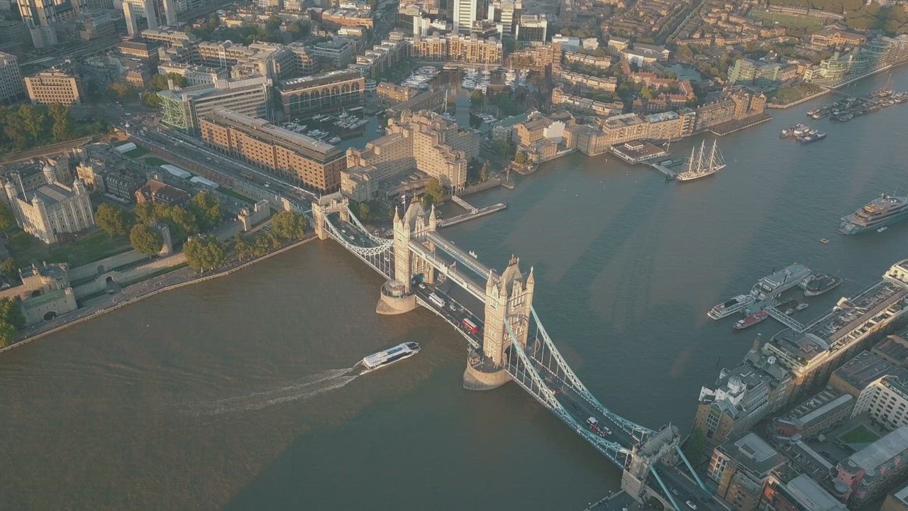 High view of Tower Bridge in London, England - Free Stock Video