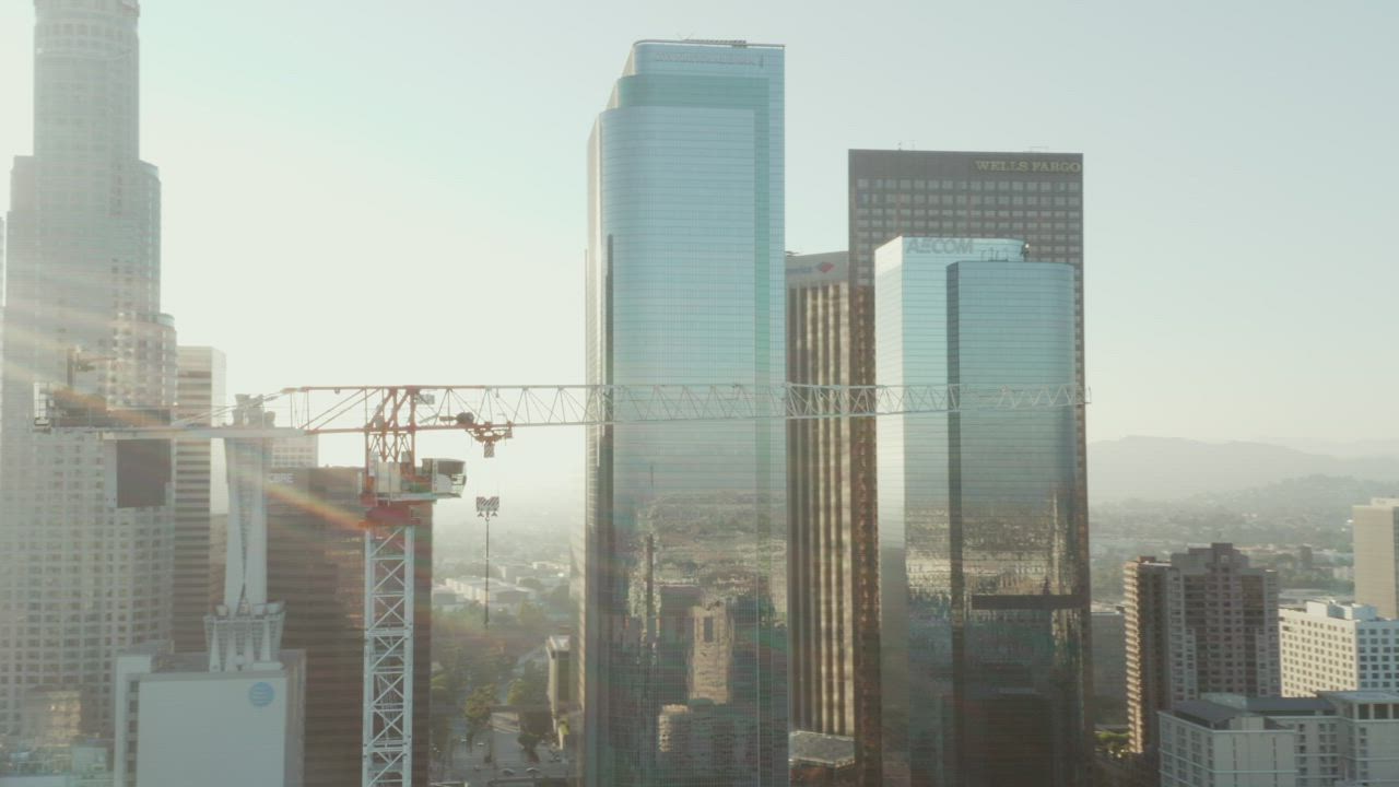 Panoramic view of a city from a crane - Free Stock Video