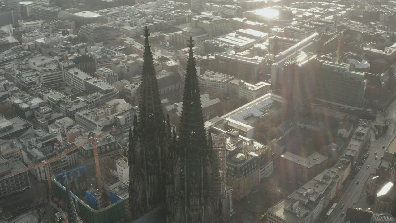 Aerial view of a European cathedral - Free Stock Video