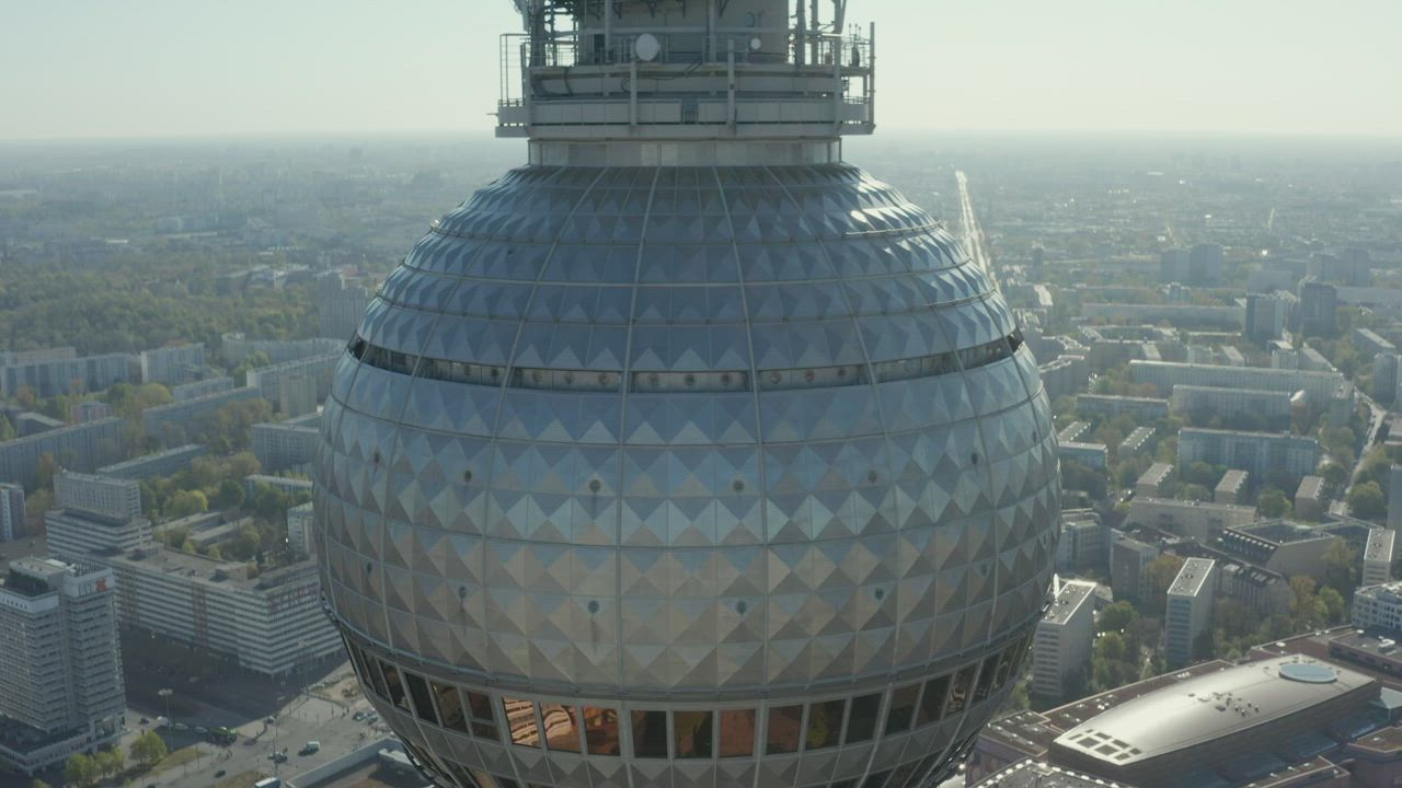 Detailed aerial shot of the Alexanderplatz tower - Free Stock Video