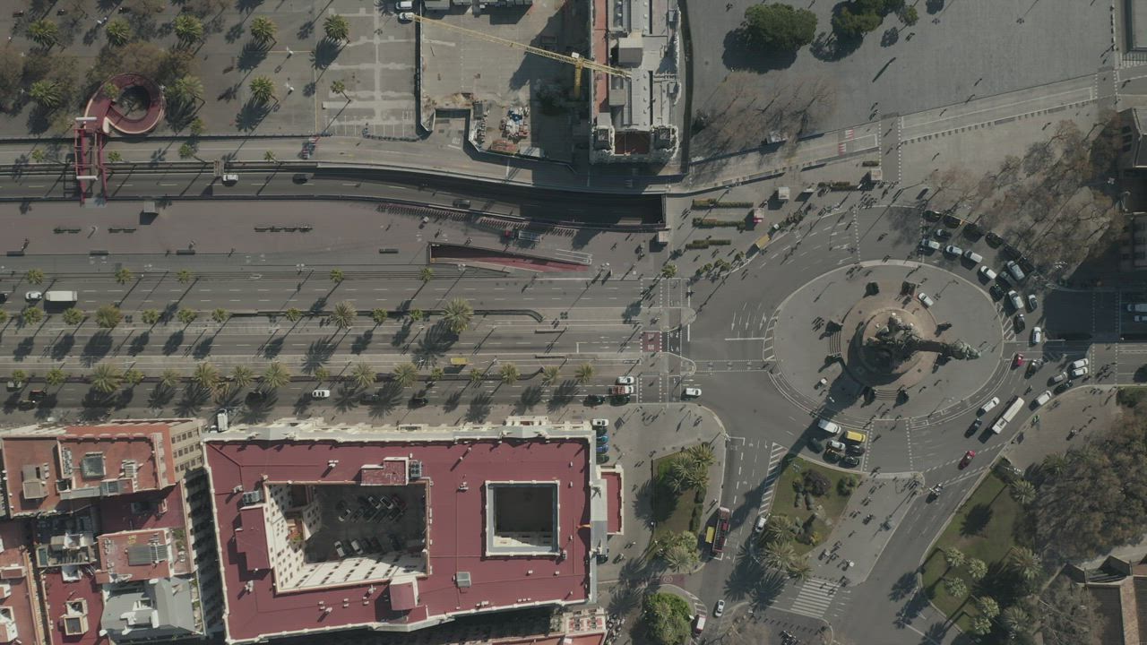 Aerial shot of an avenue and roundabout in Barcelona - Free Stock Video