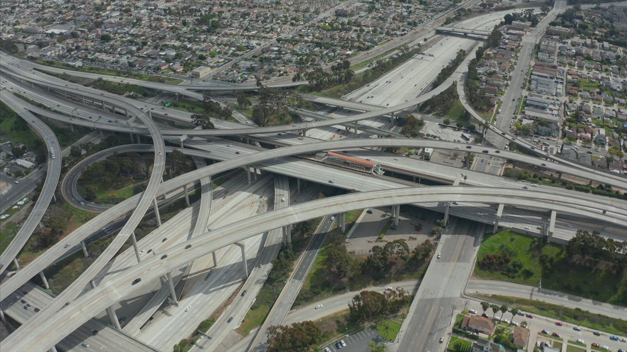 Highway with different roads seen from the heights - Free Stock Video