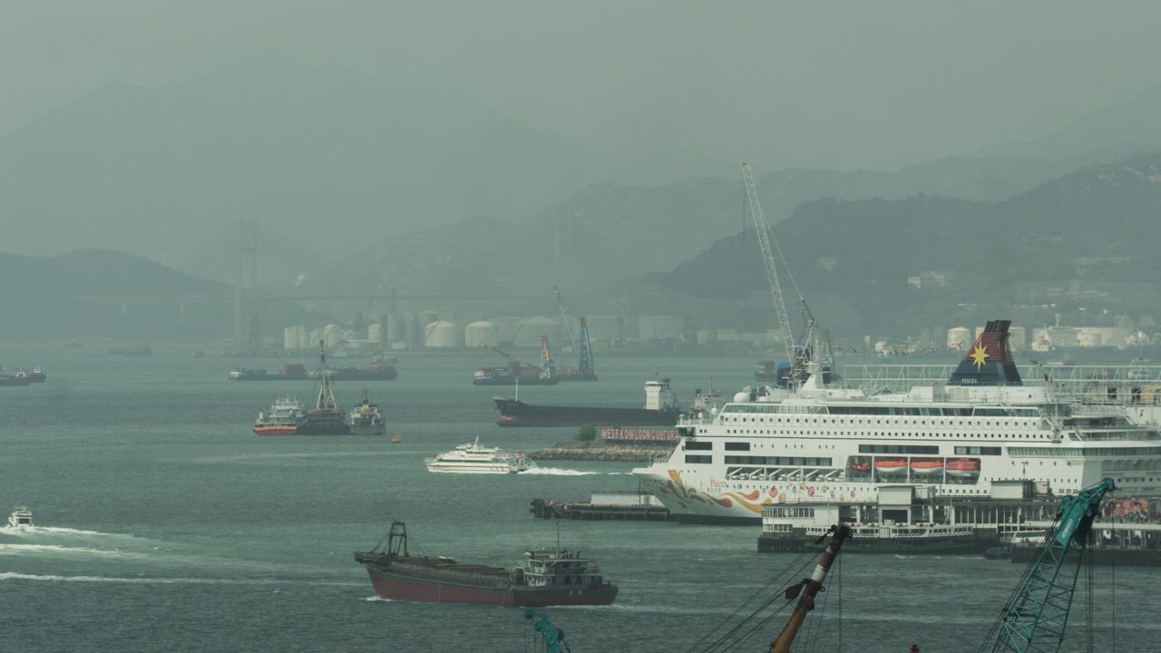 Heavy boat traffic in Hong Kong Harbor - Free Stock Video
