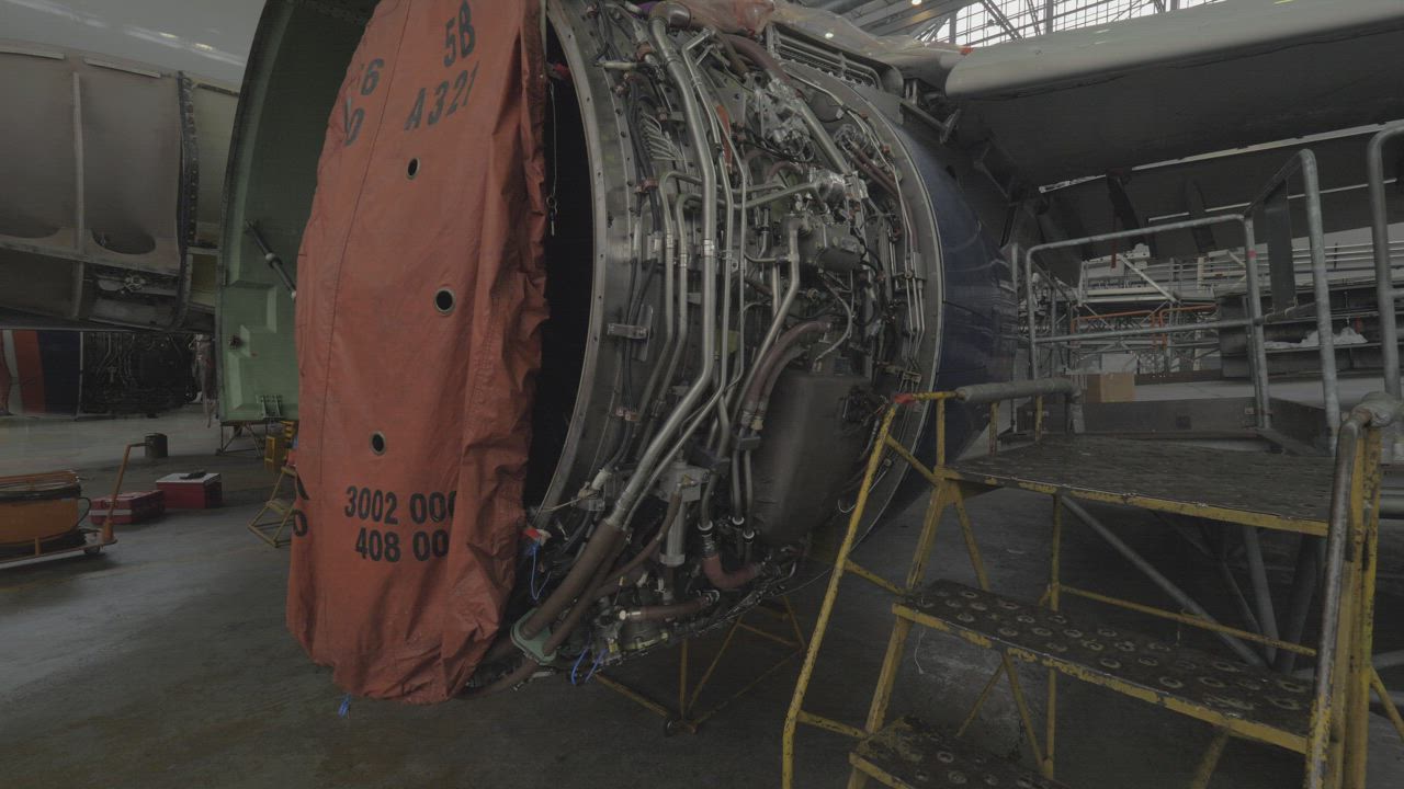 Jet engine open and under repair - Free Stock Video