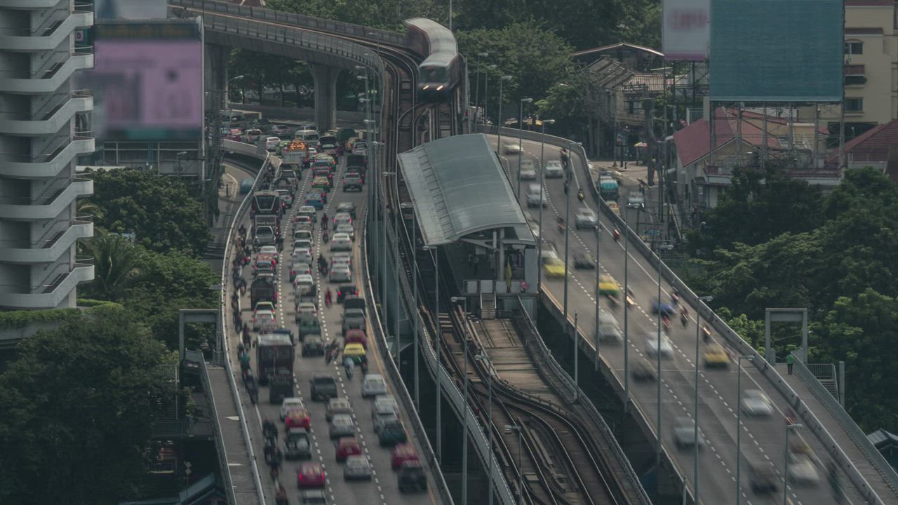 Rail and road traffic together - Free Stock Video