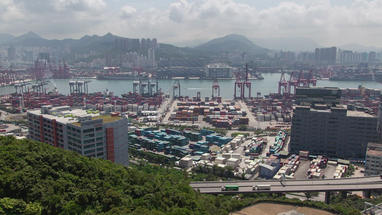 Container terminal and port in Hong Kong - Free Stock Video