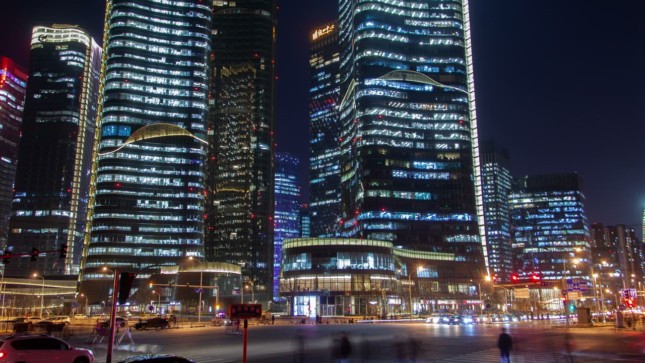 Beijing crosswalk at night time lapse - Free Stock Video