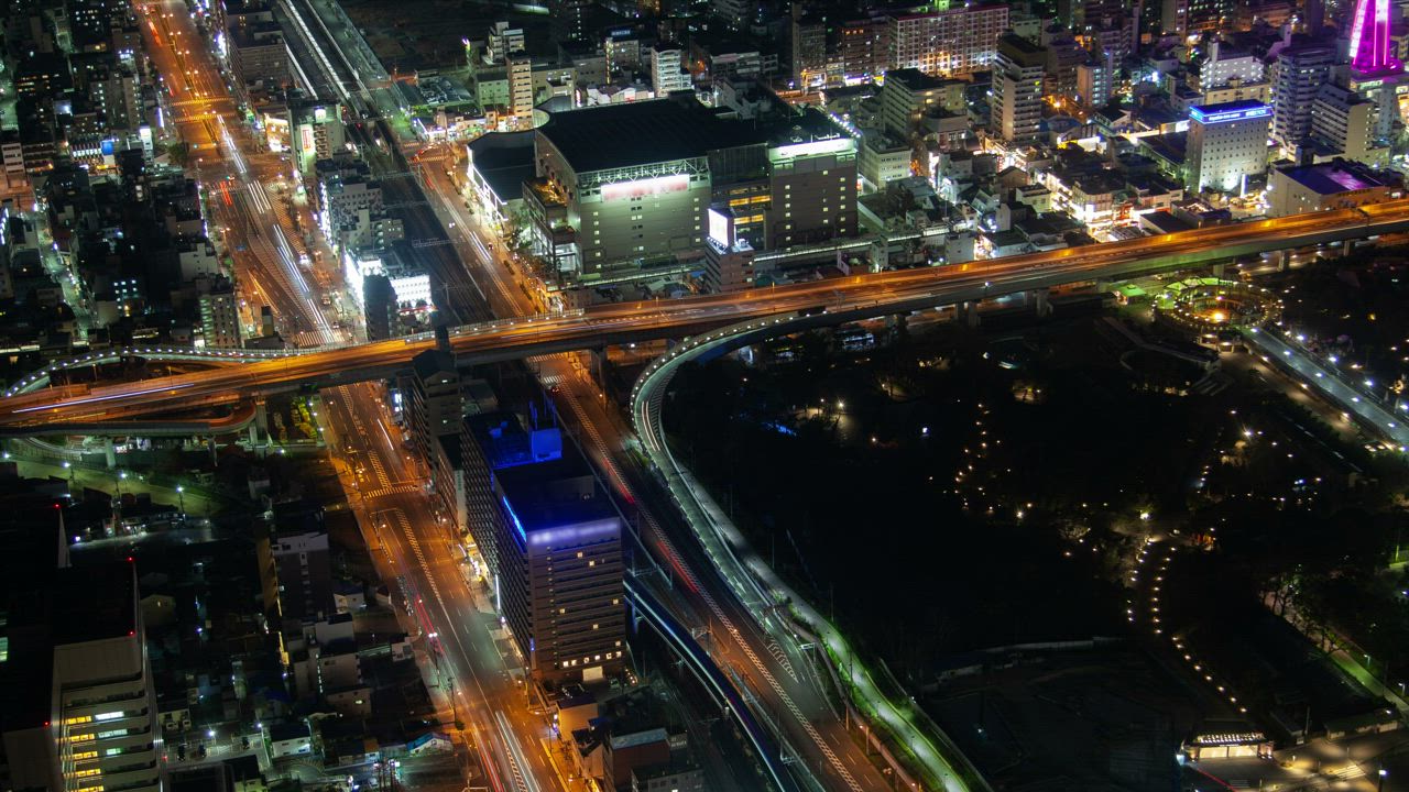 Osaka highway crossing at night - Free Stock Video