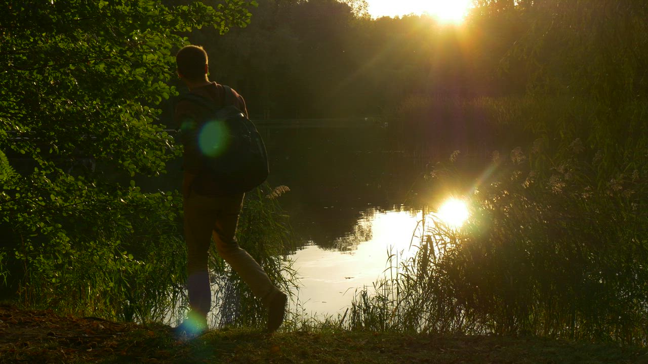 Man watching the sunset by the river - Free Stock Video