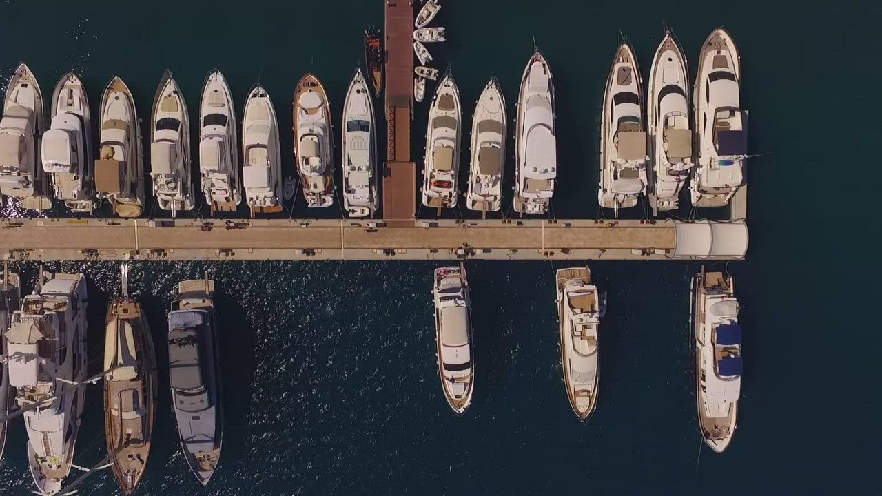 Boats lined up in a Marina - Free Stock Video