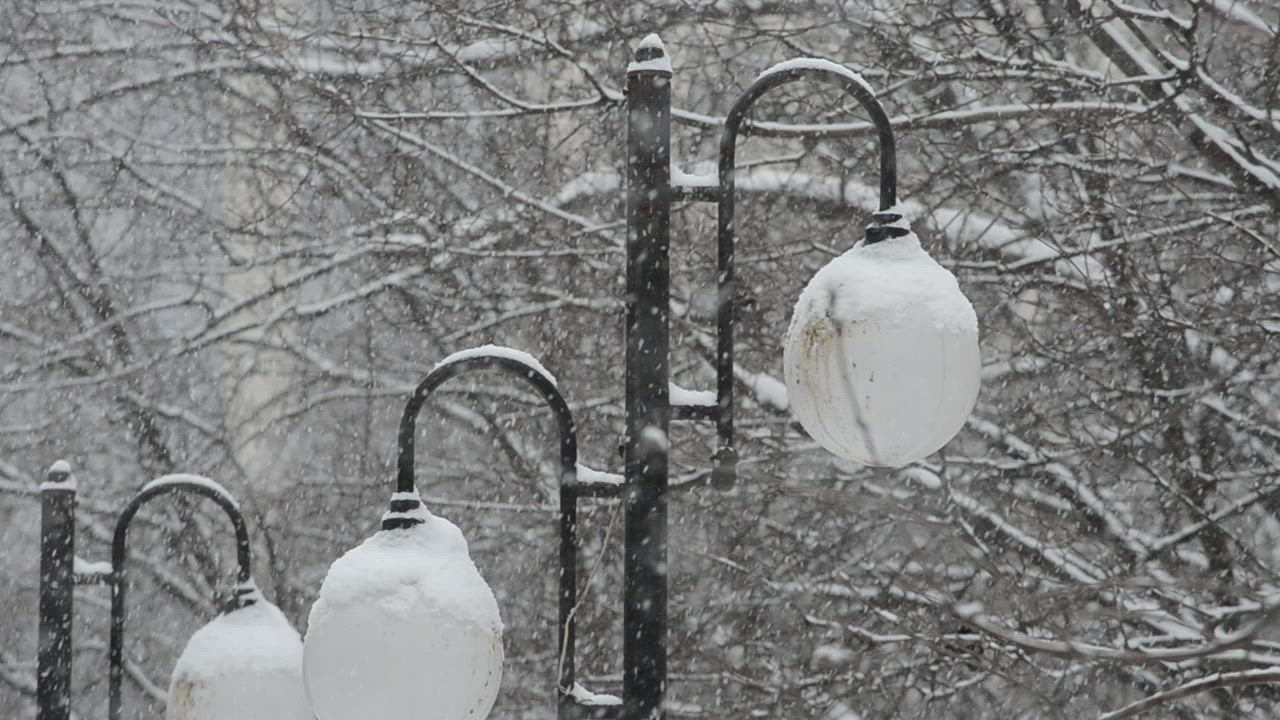 City street lights covered in snow - Free Stock Video