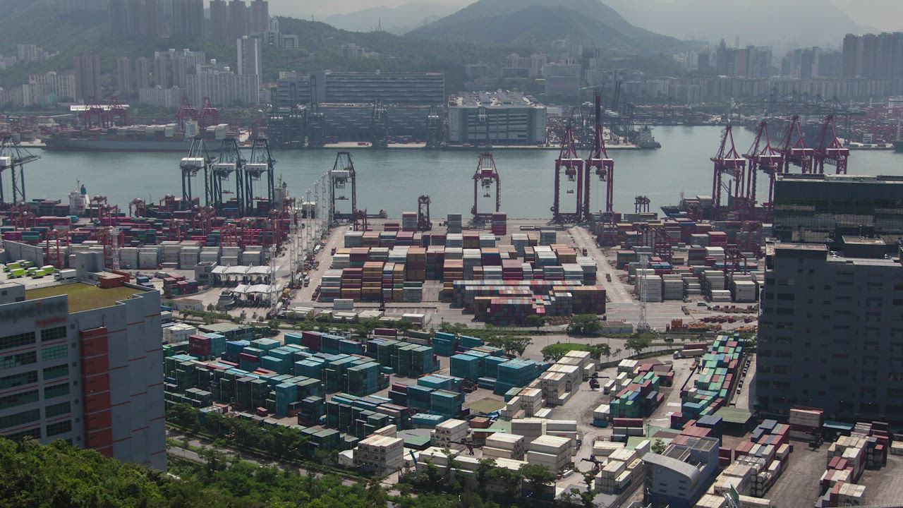 Hong Kong industrial container port at daytime - Free Stock Video