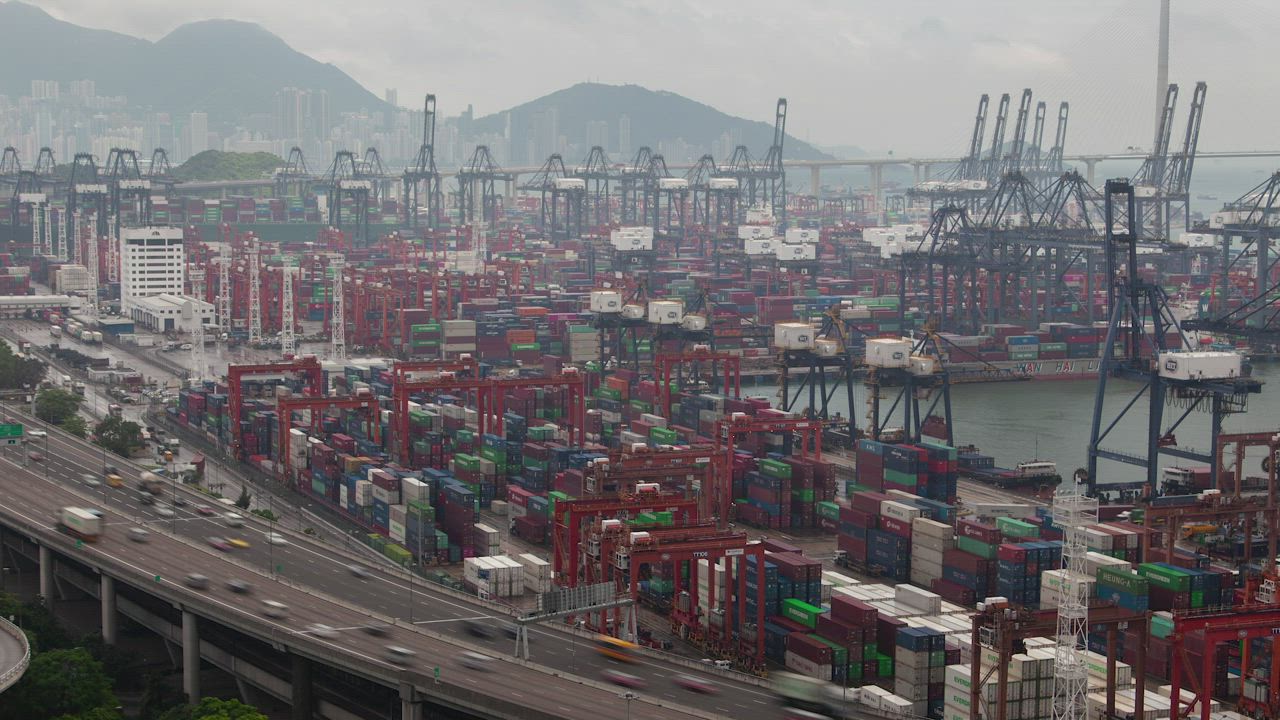 Time lapse of the container port in Hong Kong - Free Stock Video