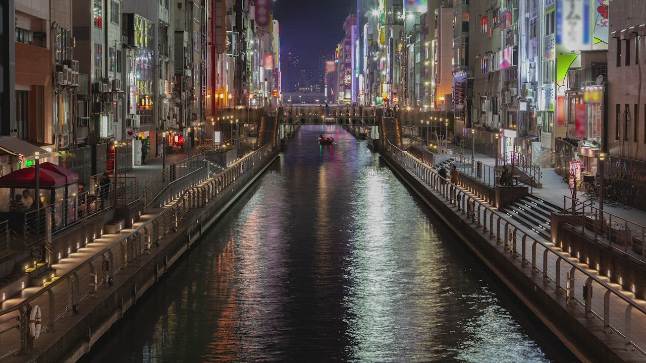 Osaka water canal in a residential area - Free Stock Video