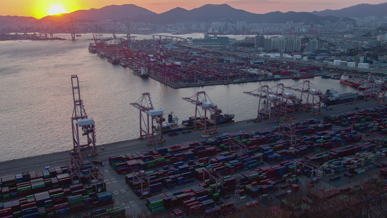Busan containerport at sunset - Free Stock Video