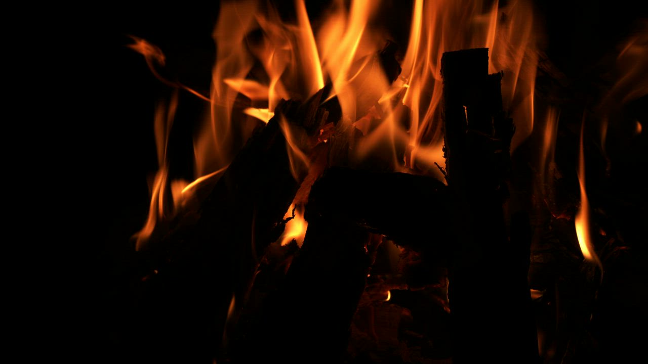 Flames burning in a campfire in the dark - Free Stock Video