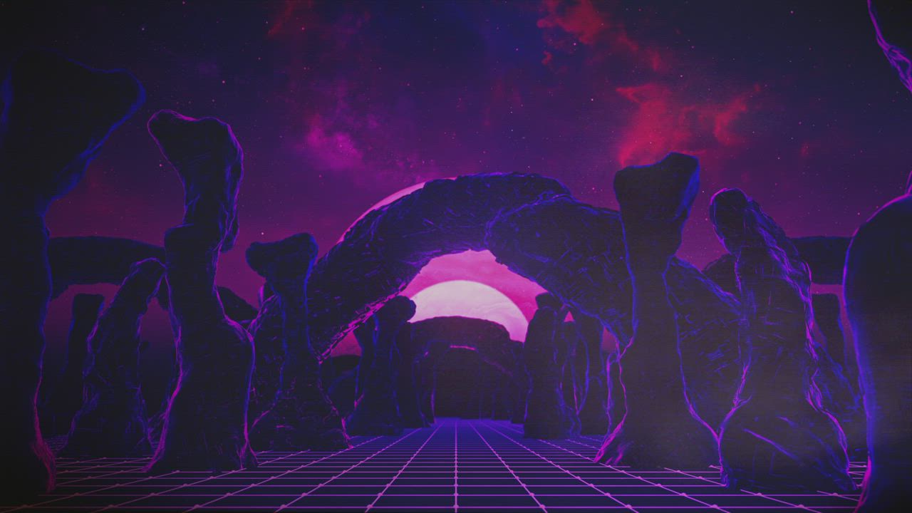 Cyberpunk alien planet with space view - Free Stock Video