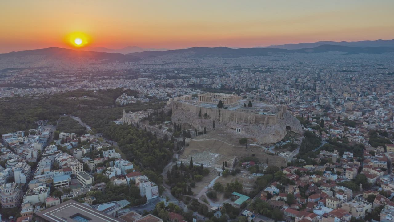 Stunning aerial panoramic view of Acropolis - Free Stock Video