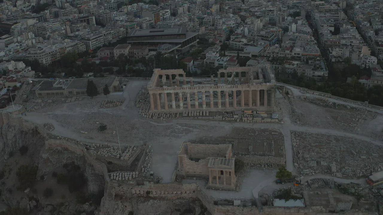 Aerial view of the Acropolis ruins in Greece - Free Stock Video