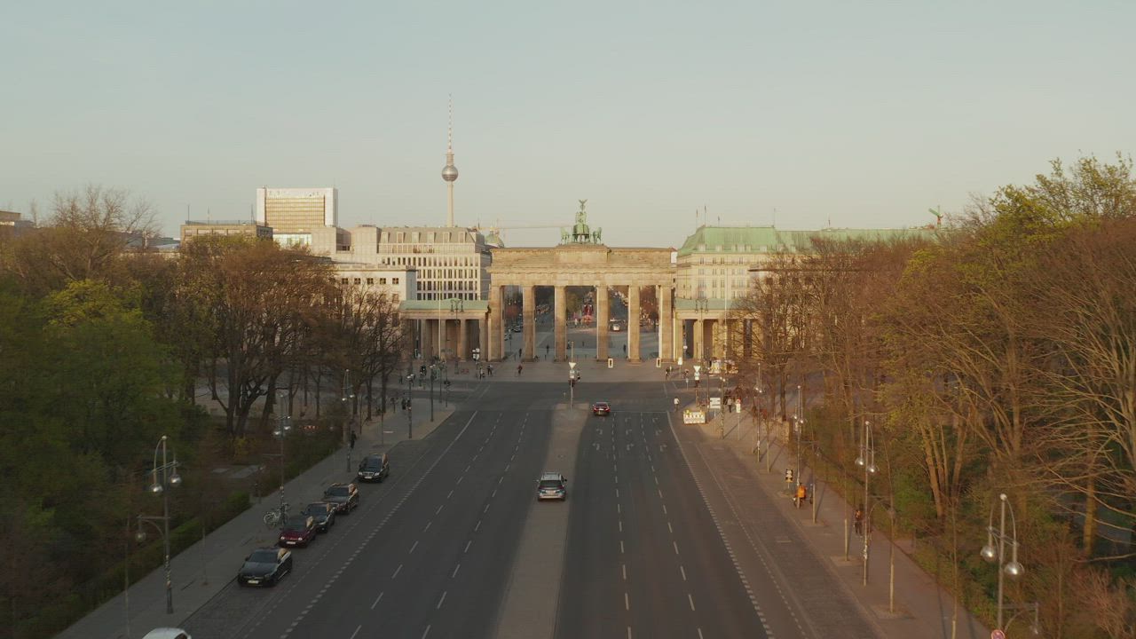Aerial tour of an empty German avenue - Free Stock Video