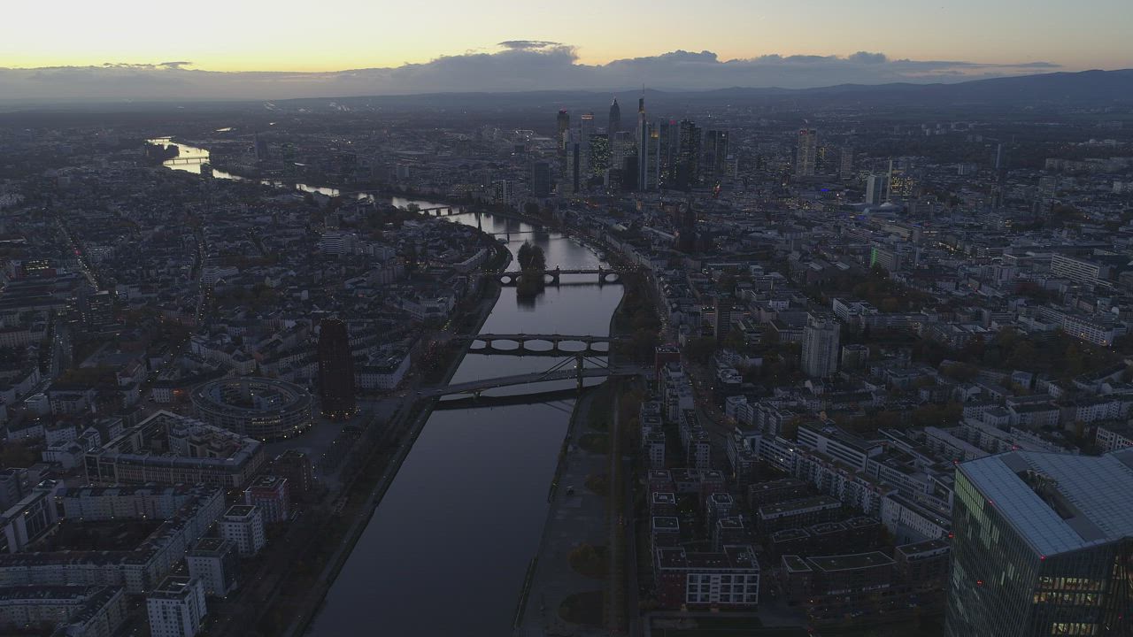 Aerial panoramic view of a river across the city - Free Stock Video