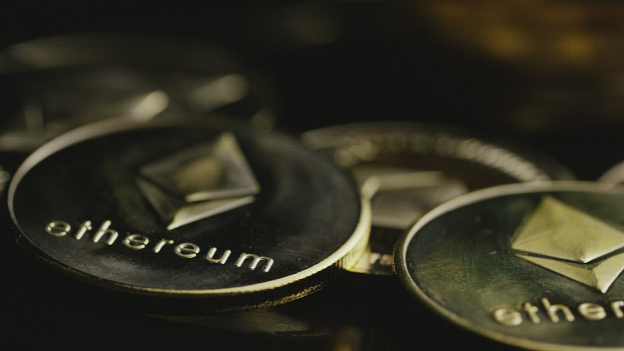 Ethereum coins close up - Free Stock Video