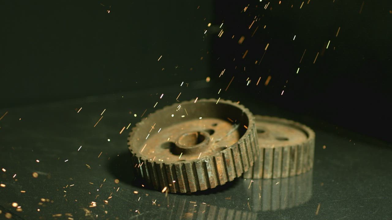 Sparks falling into industrial gears - Free Stock Video