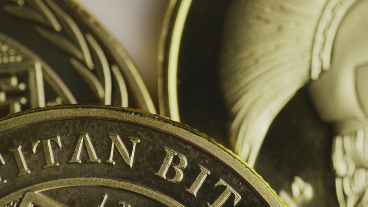 Macro shot of titan bitcoin coins - Free Stock Video