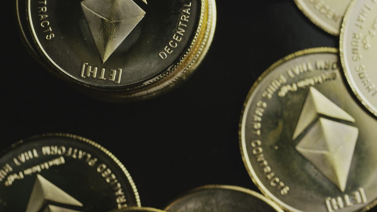 Ethereum golden coins rotating - Free Stock Video