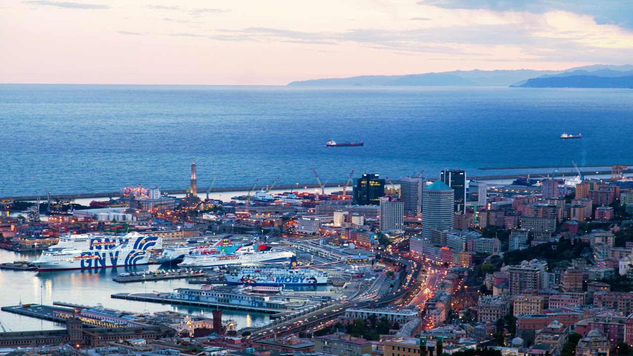 From day to night in Genova cityscape - Free Stock Video