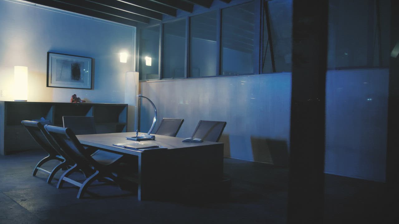 Room with coffee table at night - Free Stock Video