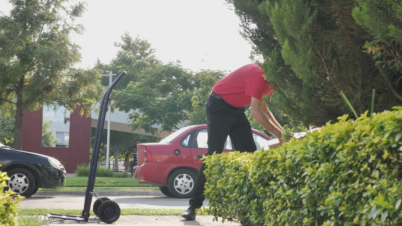 Parcel clerk placing boxes on a loading dolly - Free Stock Video