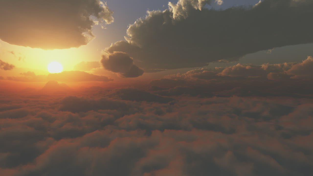 Flying in a 3D sky with clouds and a shining sun - Free Stock Video