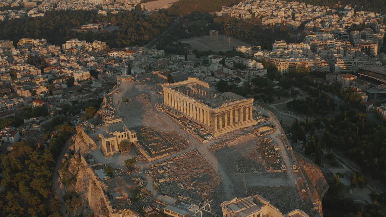 Aerial view of Acropolis in the center of Athens - Free Stock Video