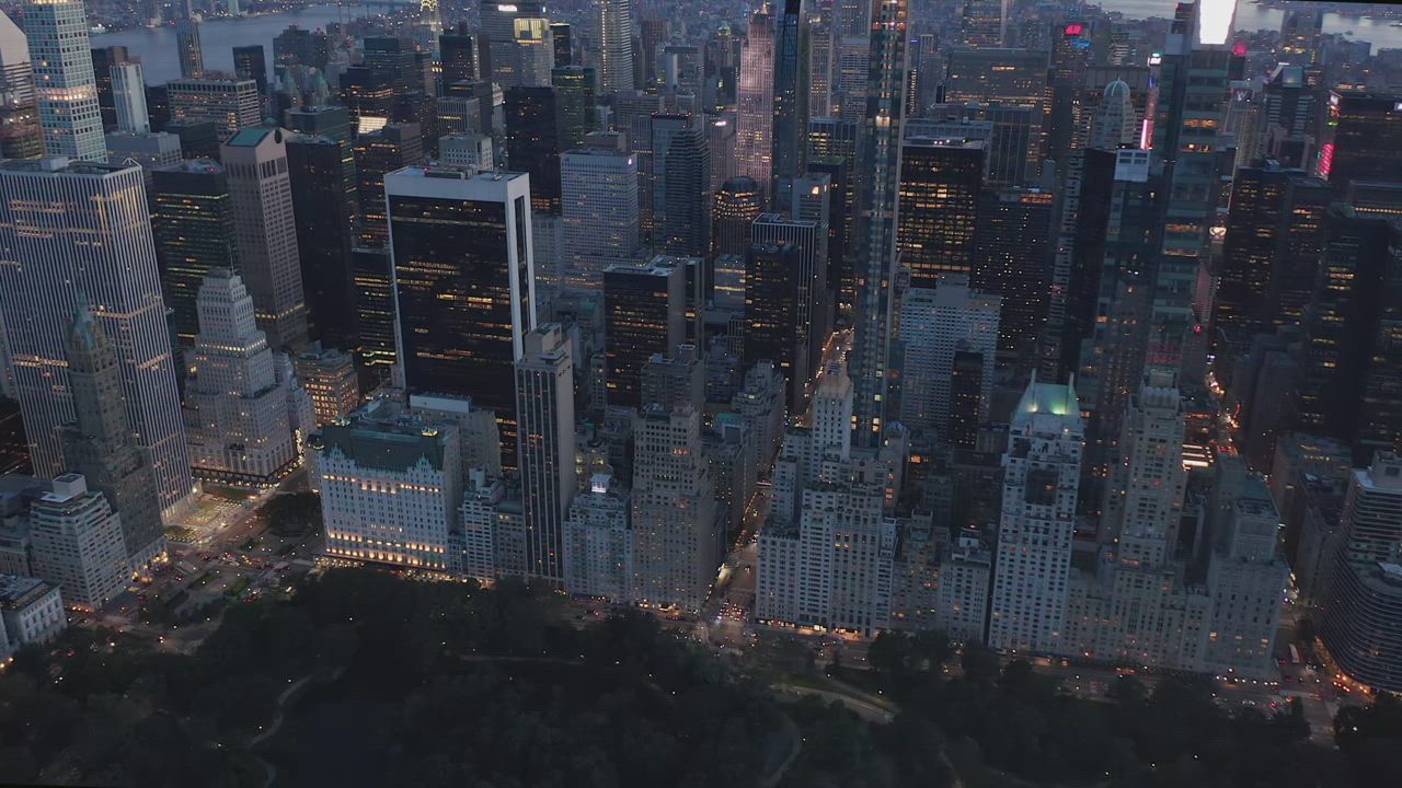 Aerial view of buildings in front of Central Park - Free Stock Video