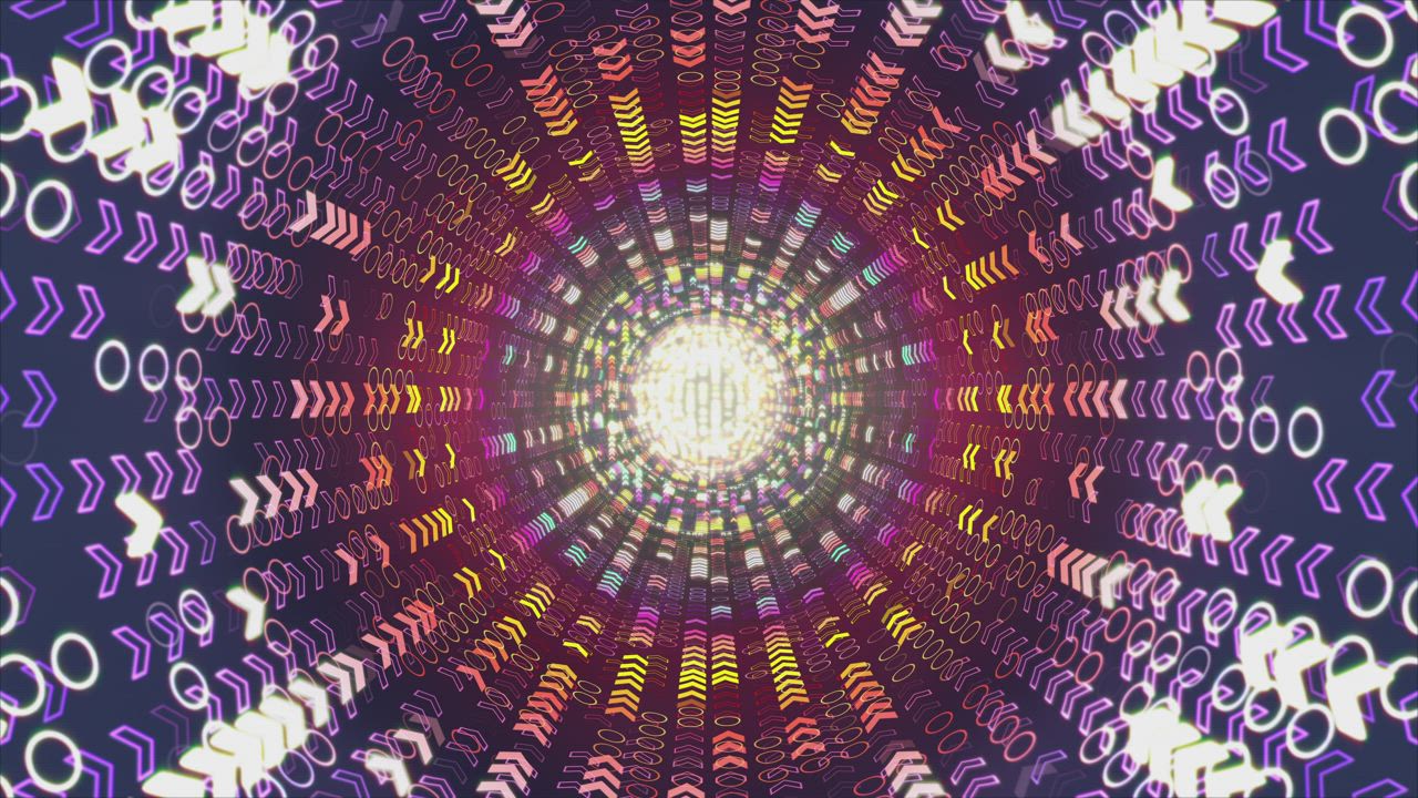 Inside of a tube with arrows and colored lights - Free Stock Video