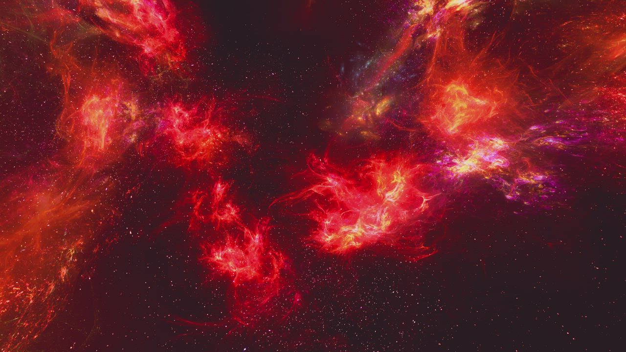 Traveled in 3D space among red nebulae like fire - Free Stock Video
