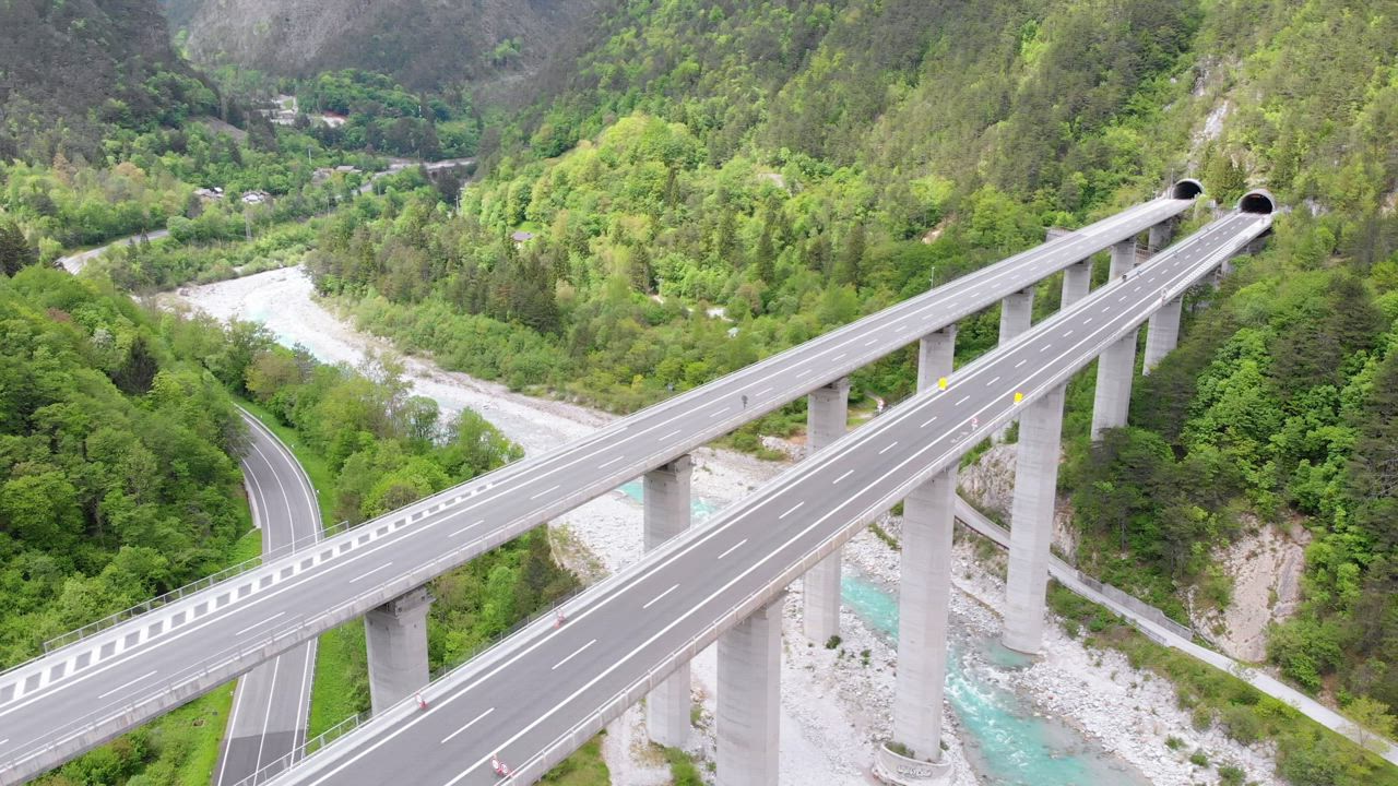 Concrete highway bridge ends in a tunnel - Free Stock Video