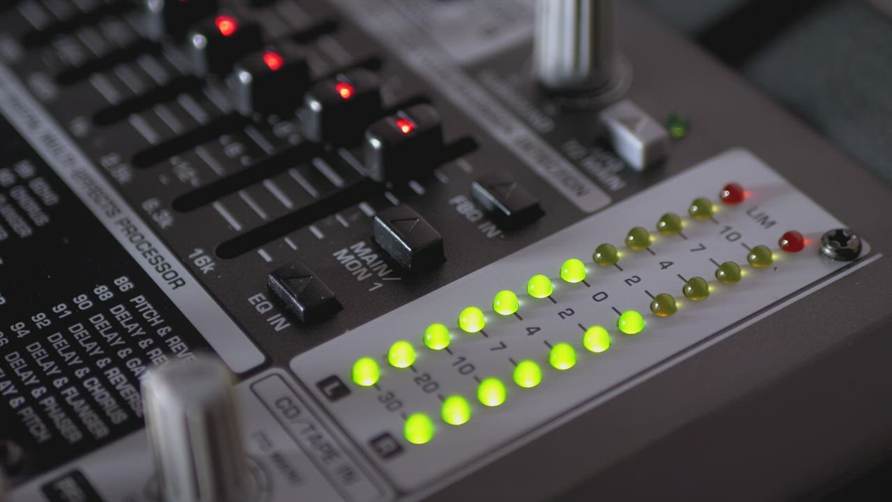 Professional audio console mixer with LED lights - Free Stock Video