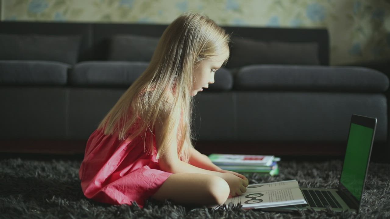 Girl reading in front of the laptop at home - Free Stock Video