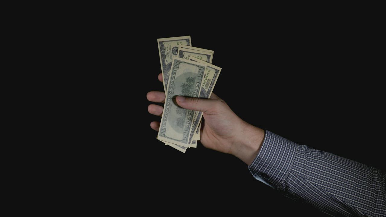 Ham crumples a bunch of dollar bills - Free Stock Video