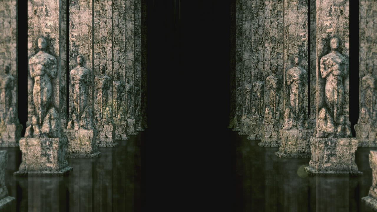 Corridor with columns shaped like human statues - Free Stock Video