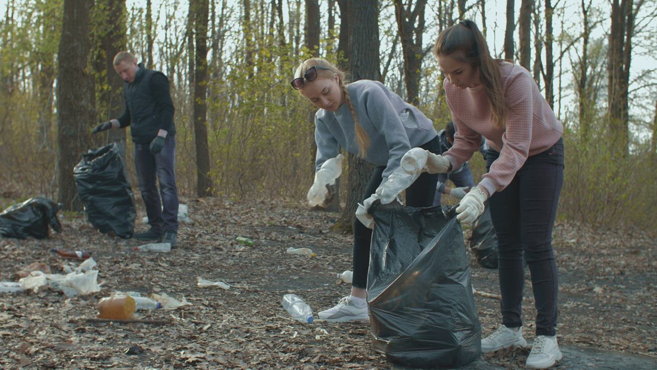 Group of people collecting garbage to recycle - Free Stock Video